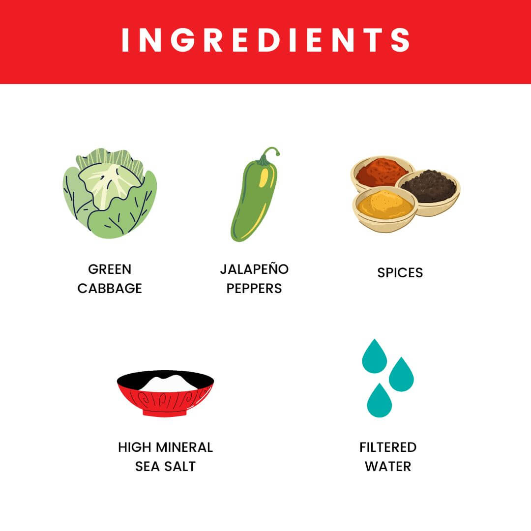 Heat & Spicy Fermented Sauerkraut with Hot Peppers, 3 Pack