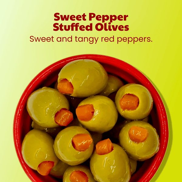 Sweet Red Pepper Stuffed Green Olives | Olive My Pickle